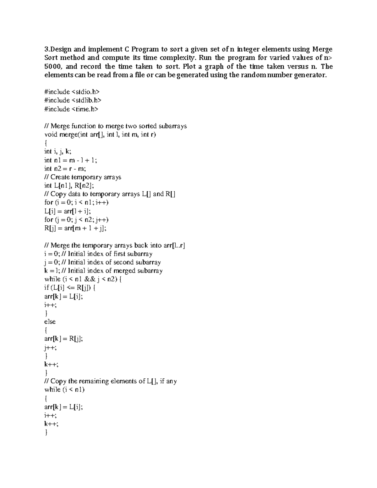 Merge Lab Program 3 And Implement C Program To Sort A Given Set Of N Integer Elements Using