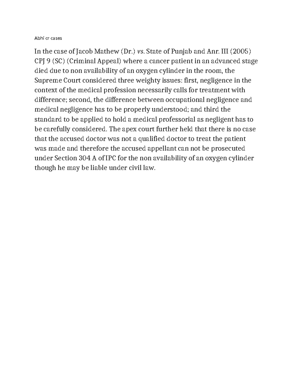 Jacob mathew - ) vs. State of Punjab and Anr. III (2005) CPJ 9 (SC ...