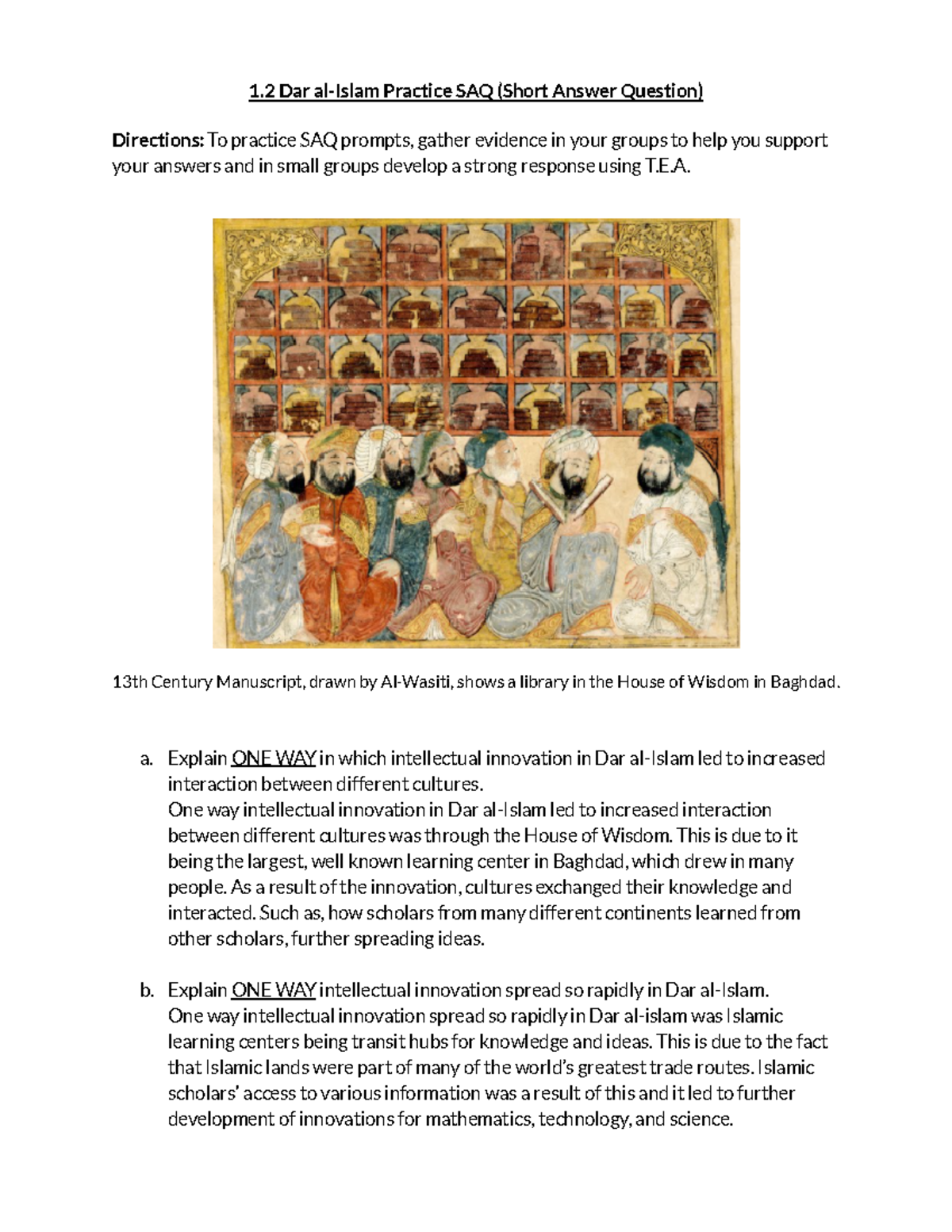 1.2 Dar al-Islam SAQ - Practice SAQ - 1 Dar al-Islam Practice SAQ ...