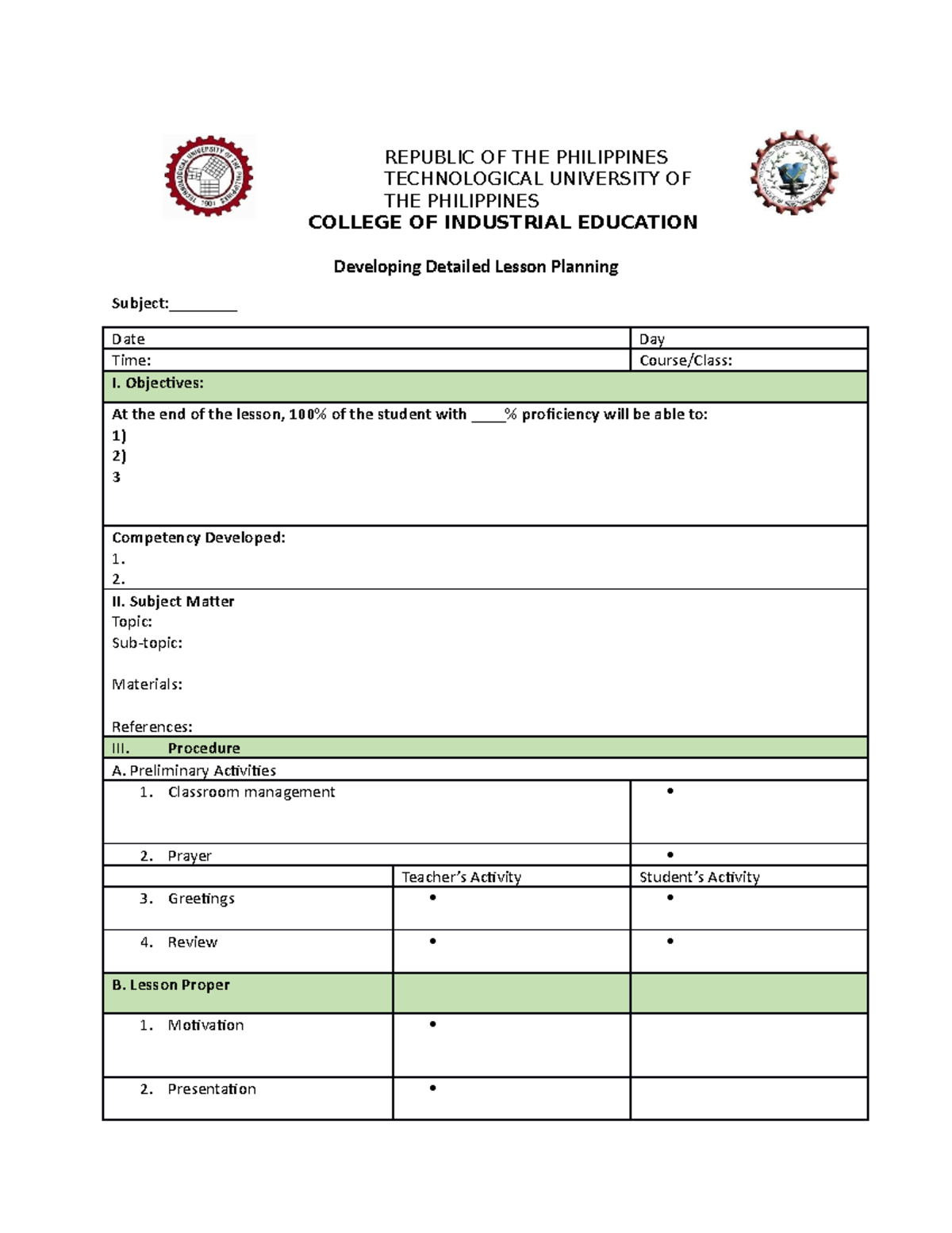 Detailed-Lesson-Planning - REPUBLIC OF THE PHILIPPINES TECHNOLOGICAL ...