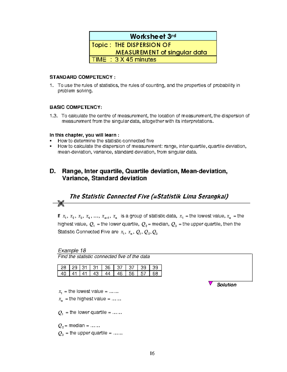 Worksheet statistics pages 16 21 - % &' ()'*( + , '-(.*' '+ $ - Studocu