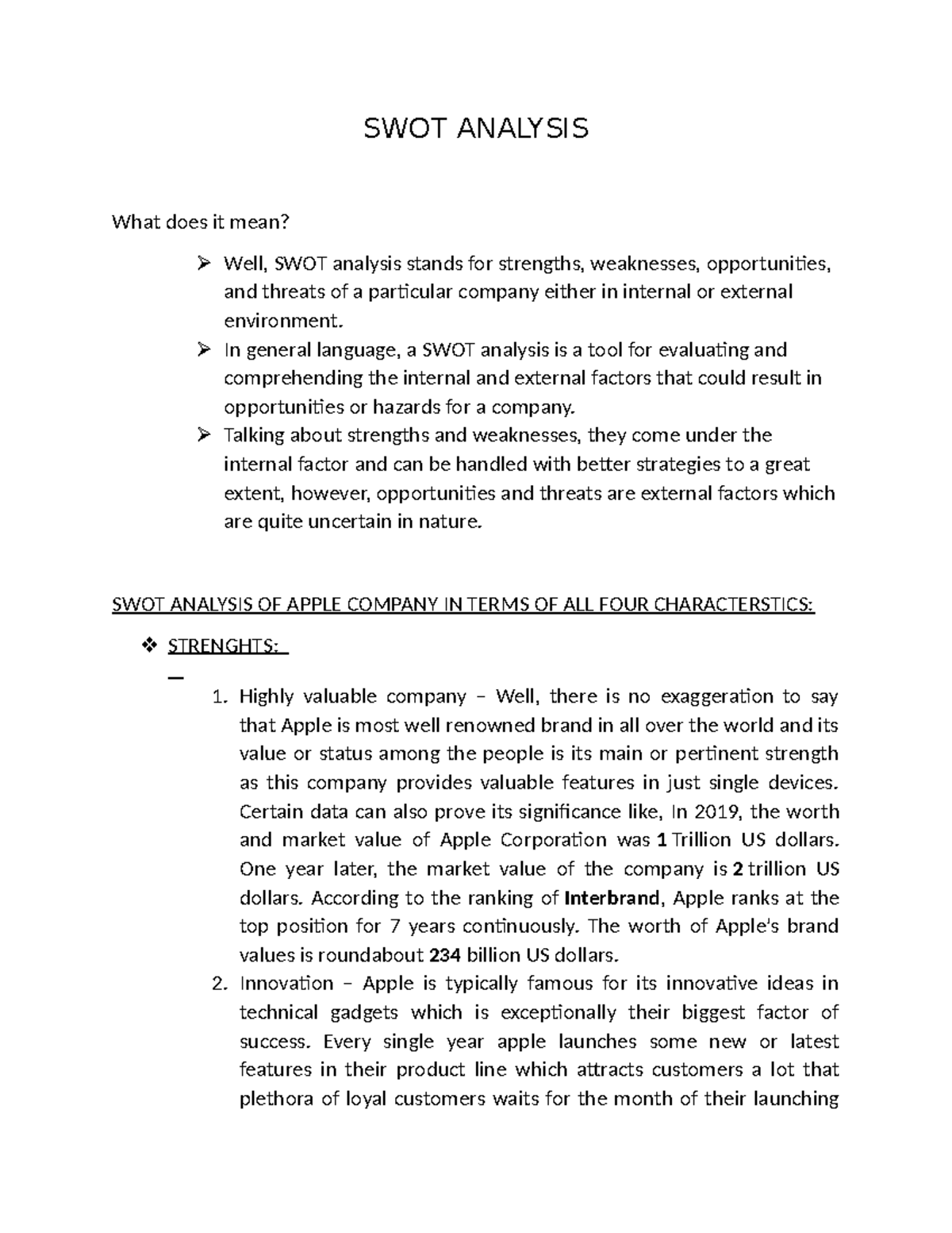 SWOT Analysis - Apple SWOT - SWOT ANALYSIS What does it mean? Well ...