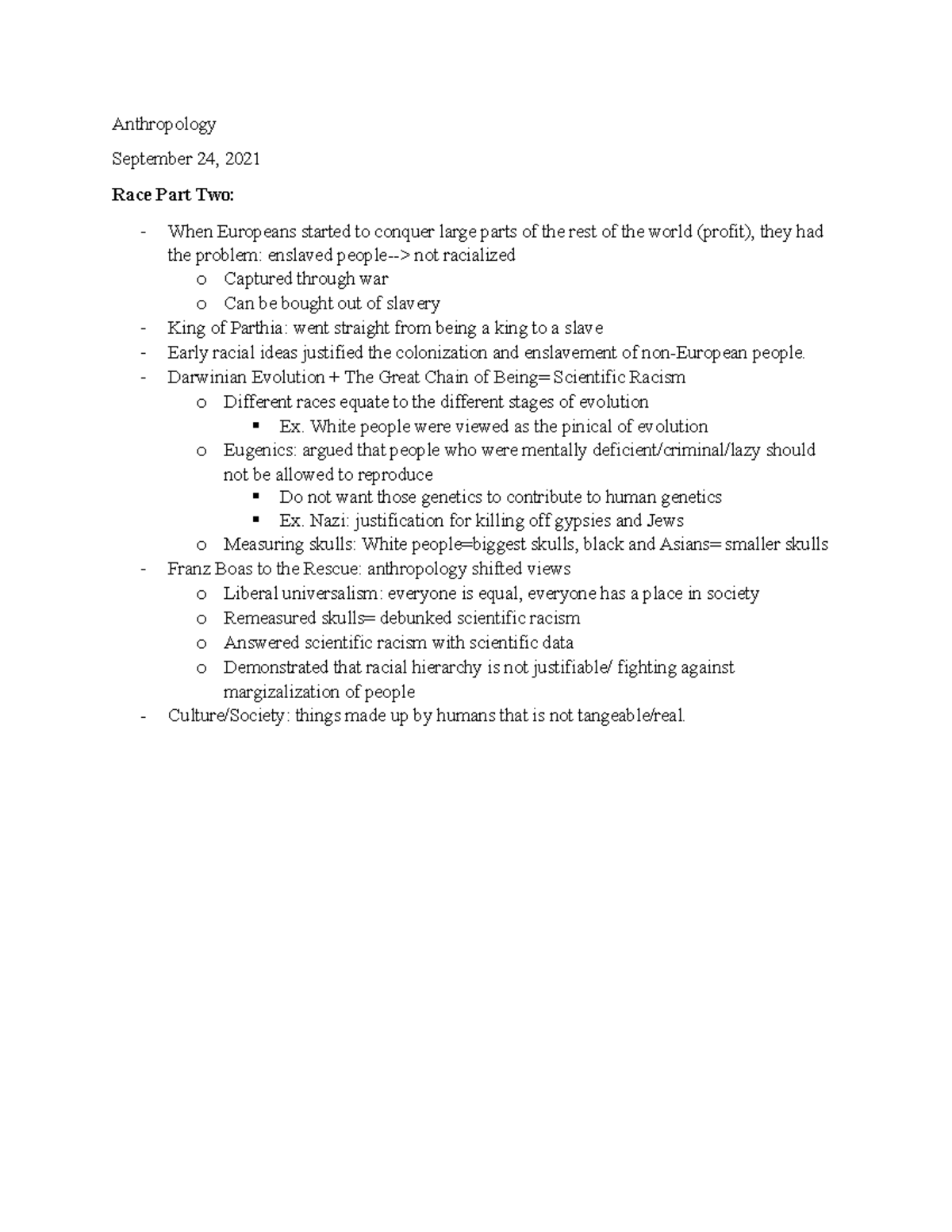 Anthropology notes race - Anthropology September 24, 2021 Race Part Two ... Anthropology notes race - Anthropology September 24, 2021 Race Part Two ...