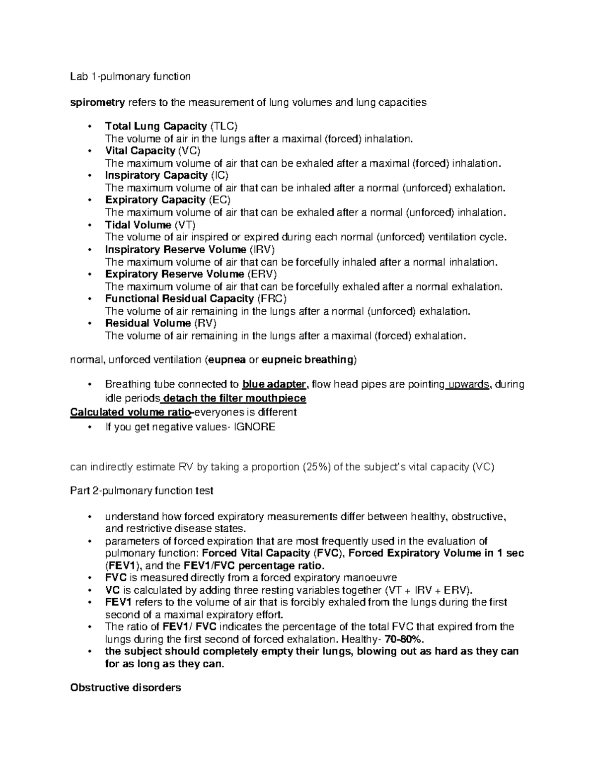 Lec Lab 1-pulmonary function notes - Lab 1-pulmonary function ...