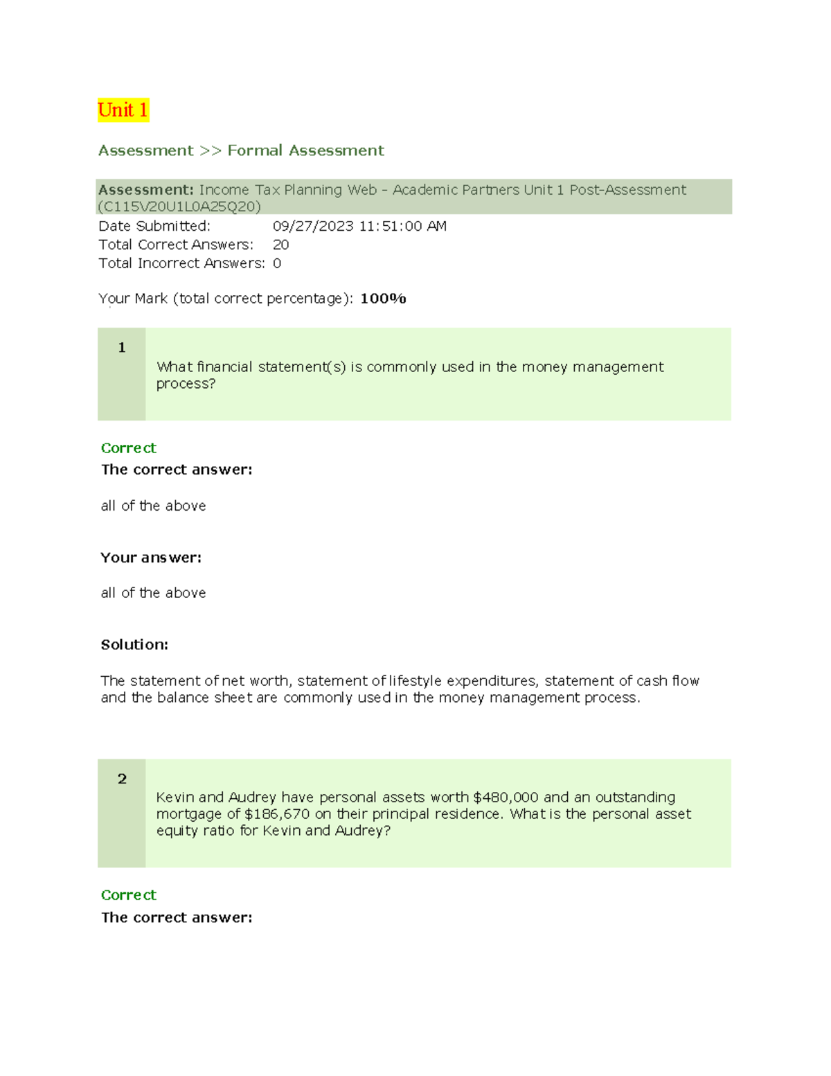 Tax Assessment Unit 1-4 - Unit 1 Assessment >> Formal Assessment ...