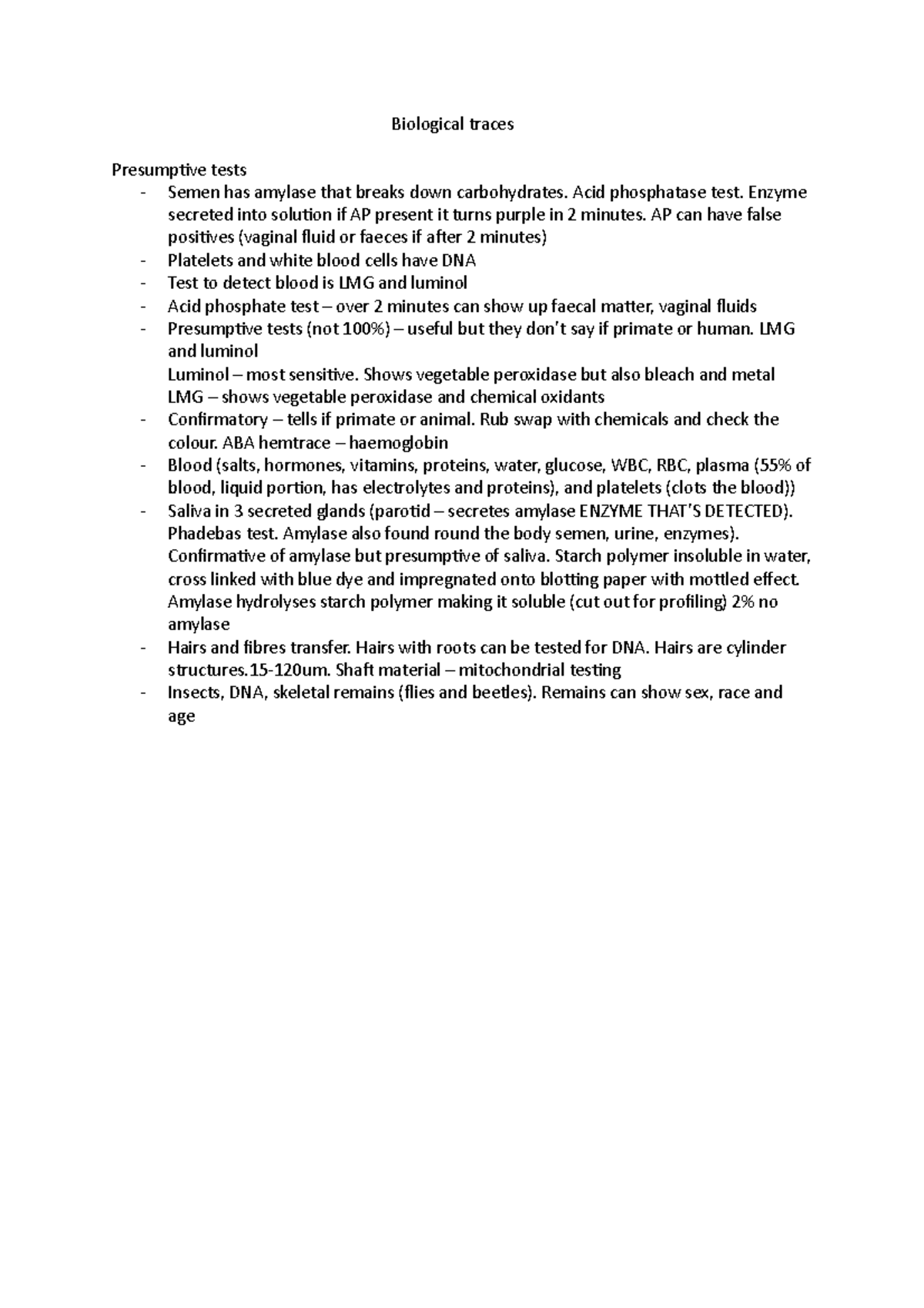 Biological traces within forensics - Biological traces Presumptive ...