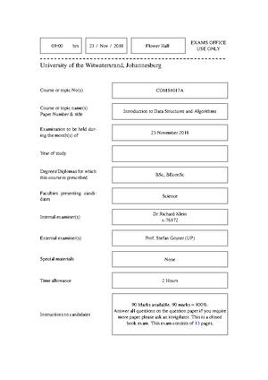 Exam-2018 - WITS 2018 written exam paper - 09:00 hrs 23 / Nov / 2018 ...