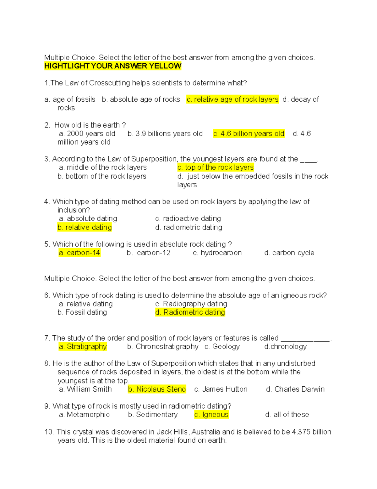 Earth Science Module Activity - Multiple Choice. Select the letter of ...