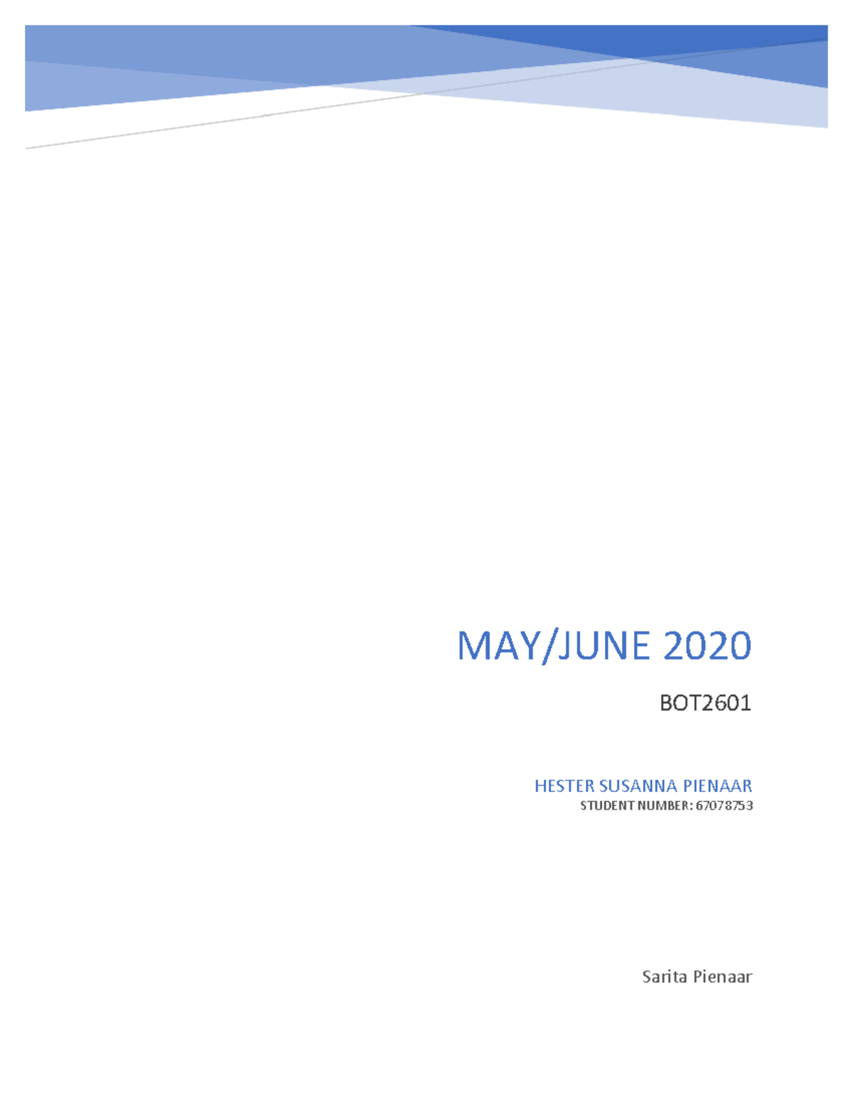 BOT2601 EXAM prep - MAY/JUNE 2020 BOT Sarita Pienaar HESTER SUSANNA ...