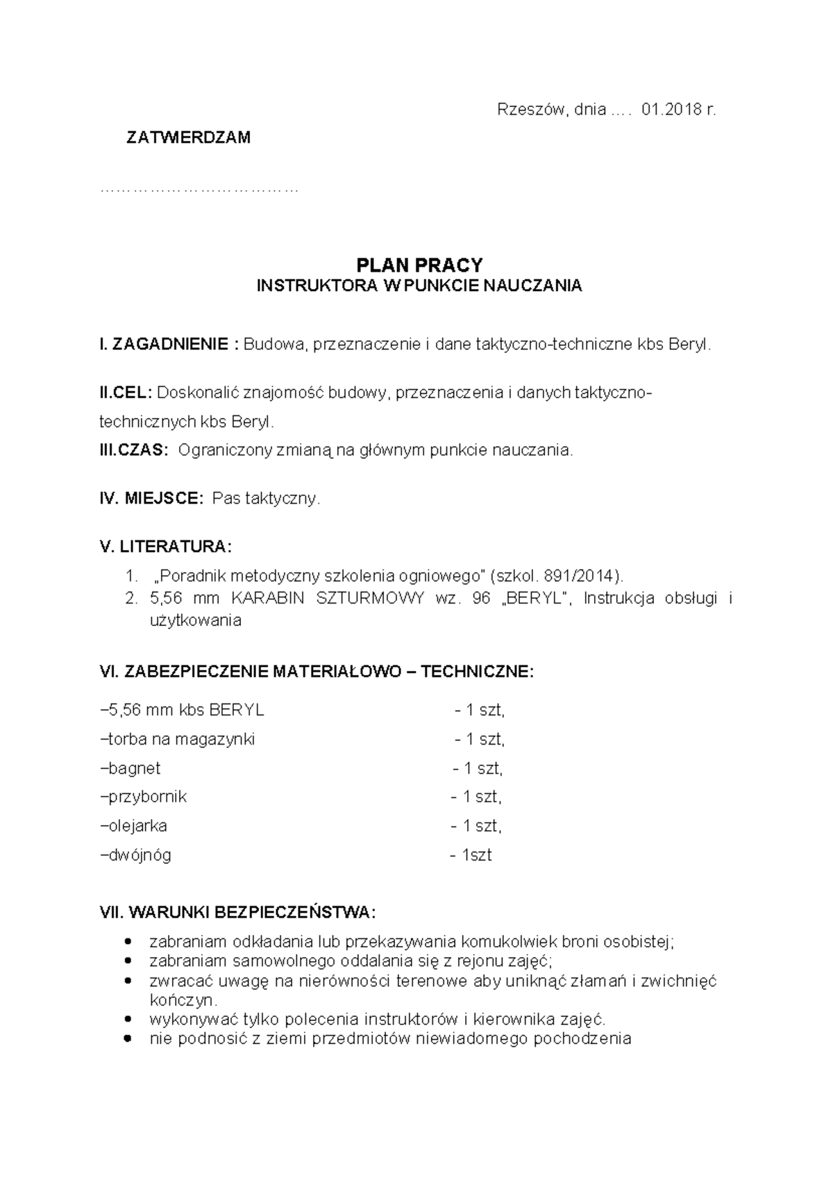 Plan pracy - budowa, przeznaczenie i dane takt. kbs Beryl AS - Rzeszów ...