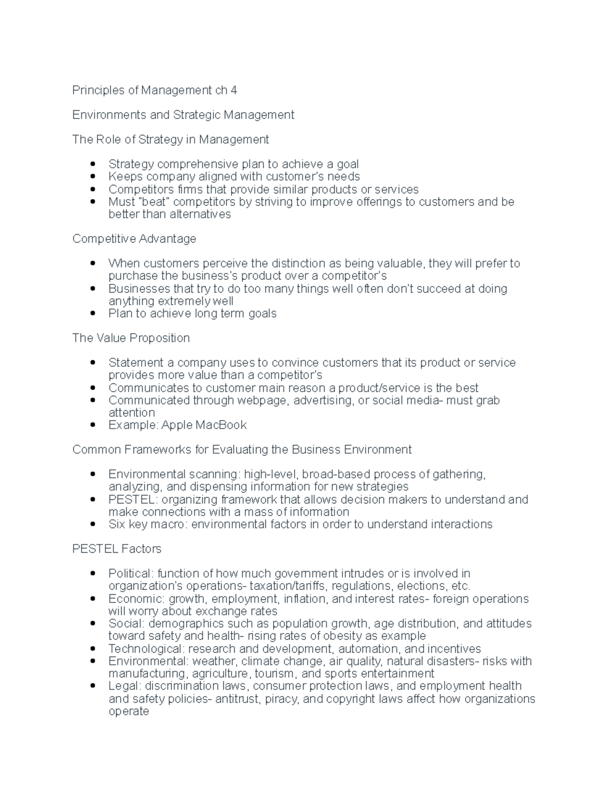 Managment notes ch4 - Principles of Management ch 4 Environments and ...