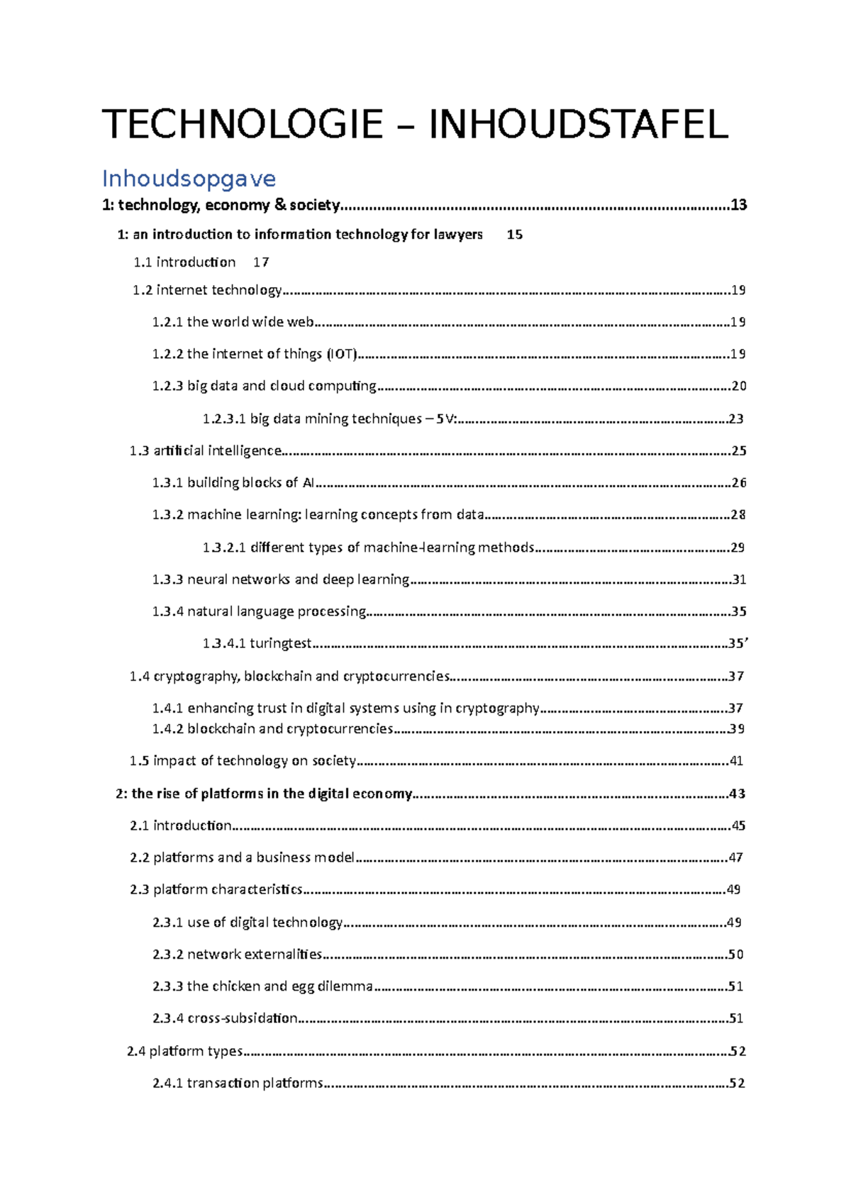Inhoudstabel - gedetailleerde inhoudstafel ideaal voor openboek examen ...