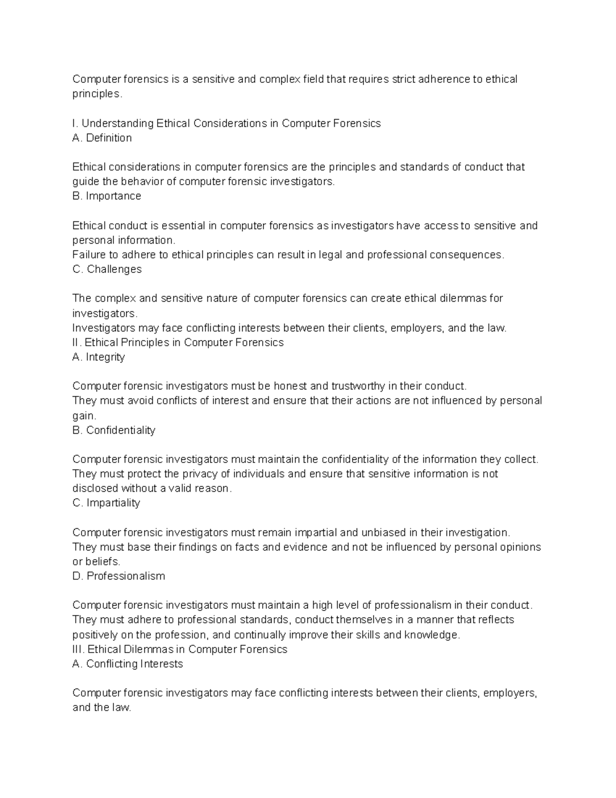 Ethical Considerations in Computer Forensics Notes - Computer forensics ...