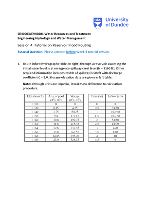 Session 4 (Reservoir Routing) Tutorial Solution - CE40003 - Dundee ...