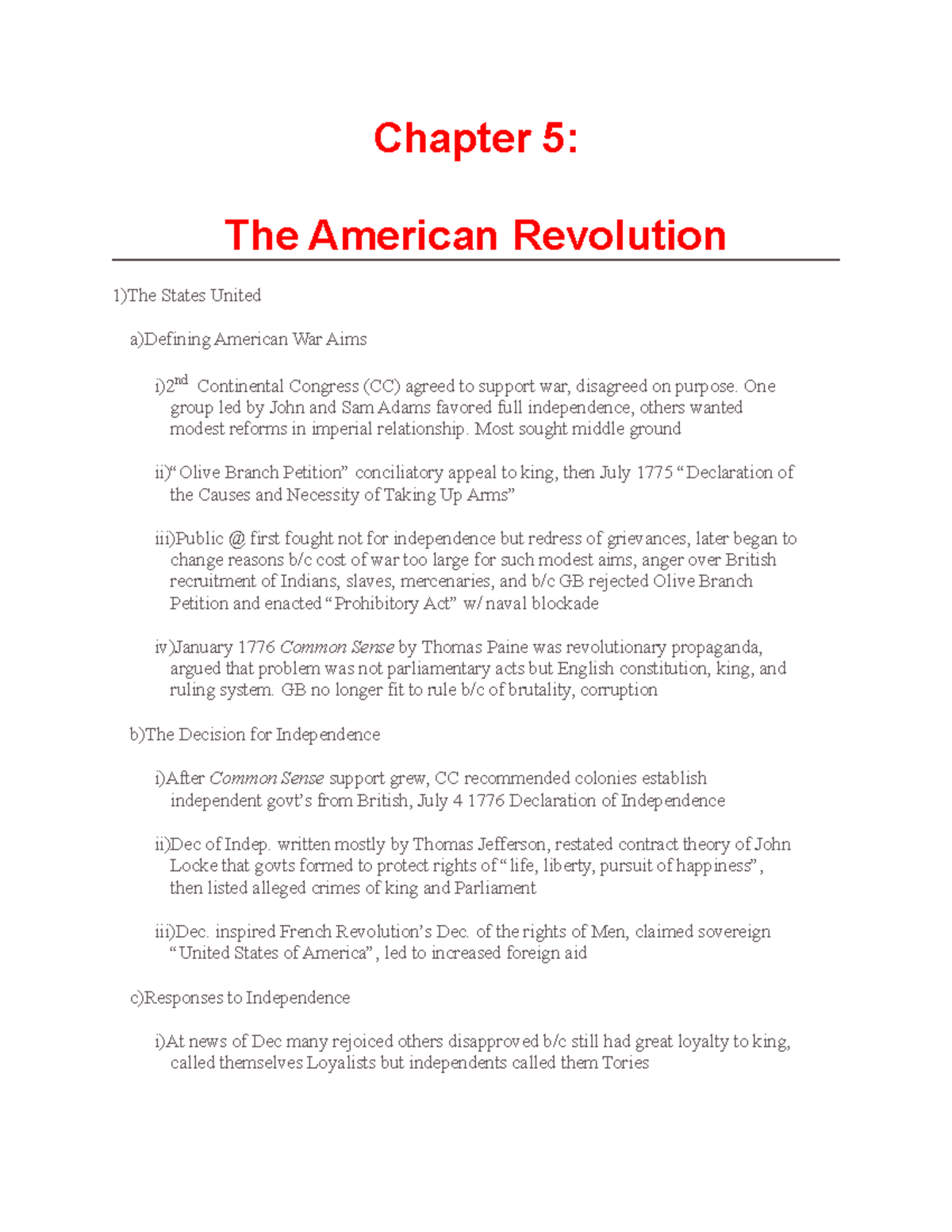 Chapter 5 The American Revolution - Chapter 5: The American Revolution ...