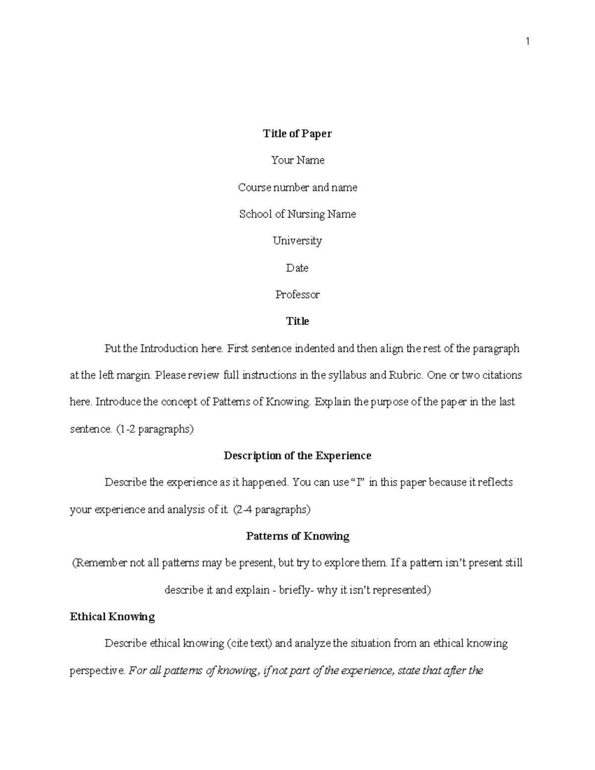 Patterns of Knowing Paper (5)(1) - 1 Title of Paper Your Name Course ...