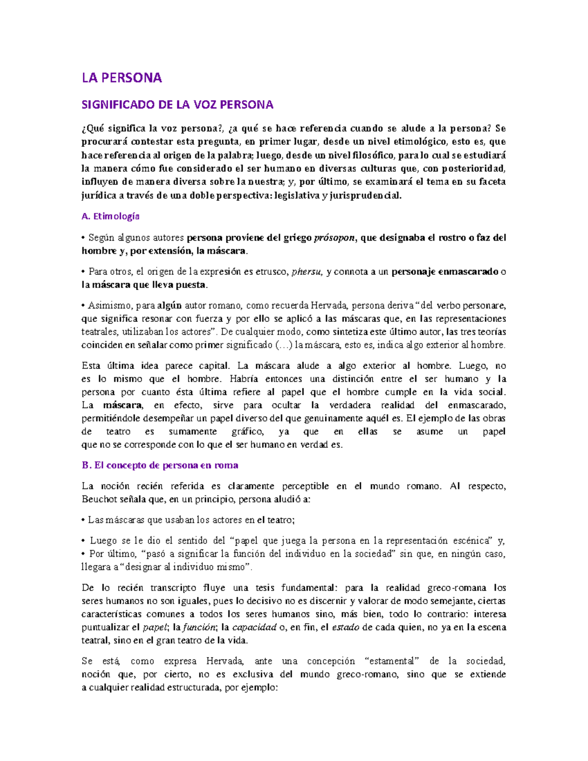Unidad II - Persona - nnnnn - LA PERSONA SIGNIFICADO DE LA VOZ PERSONA ...