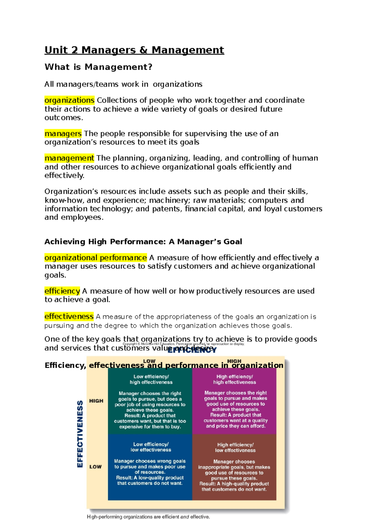 Unit 2 Managers - Chapter 2 summaries - Unit 2 Managers Management What ...