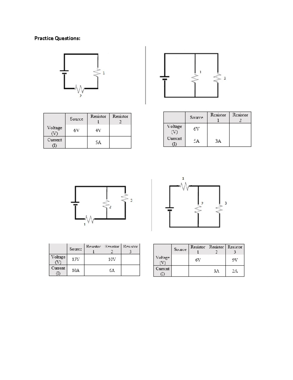Circuit Worksheet #1 - Practice Questions: - Studocu