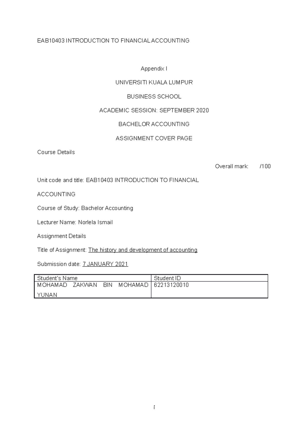 Mohamad Zakwan 6221312001 0 - EAB10403 INTRODUCTION TO FINANCIAL ...