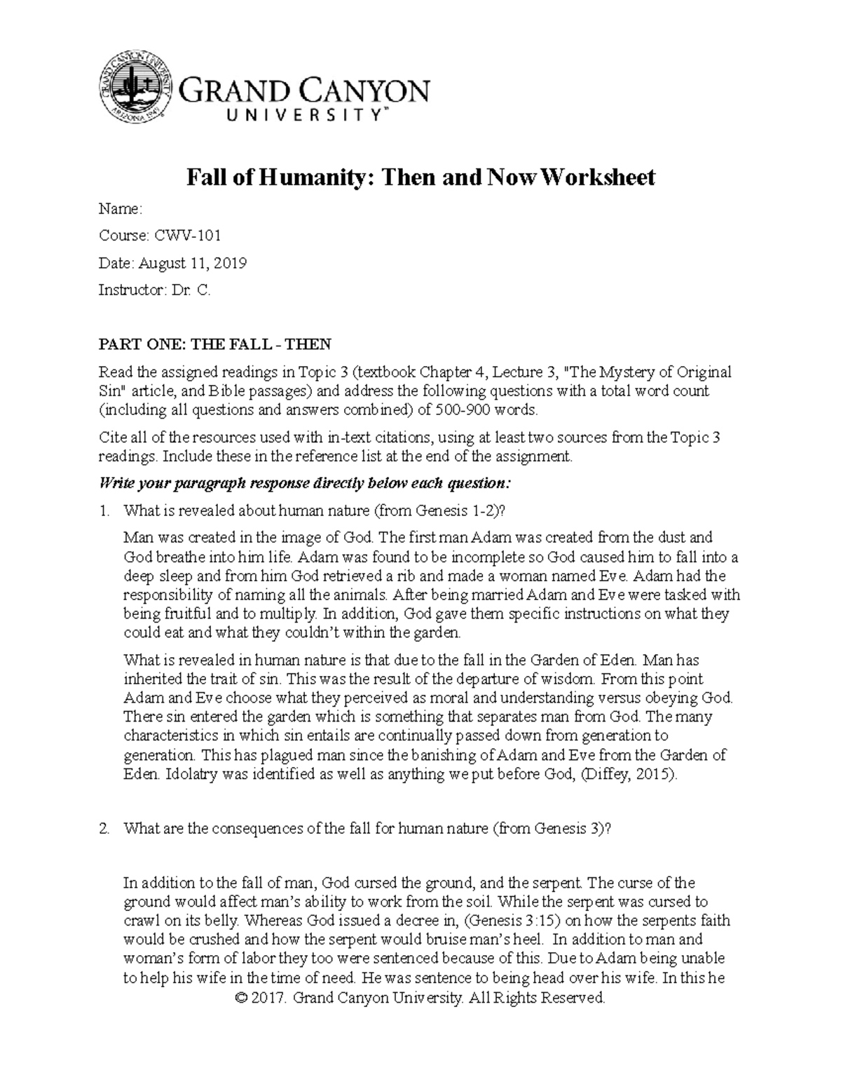 CWV 101 301 RS T3Fall Of Humanity Worksheet Online - Fall of Humanity ...