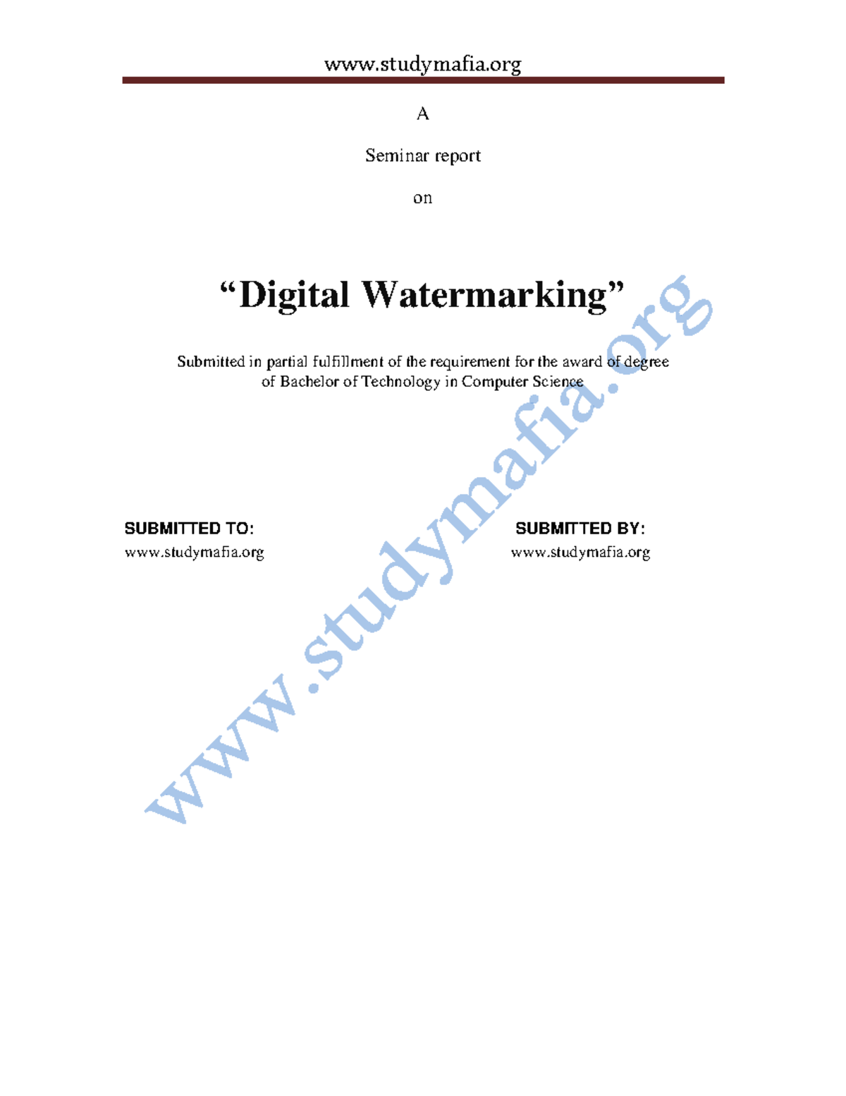 CSE digital Watermarking report - A Seminar report on “Digital ...