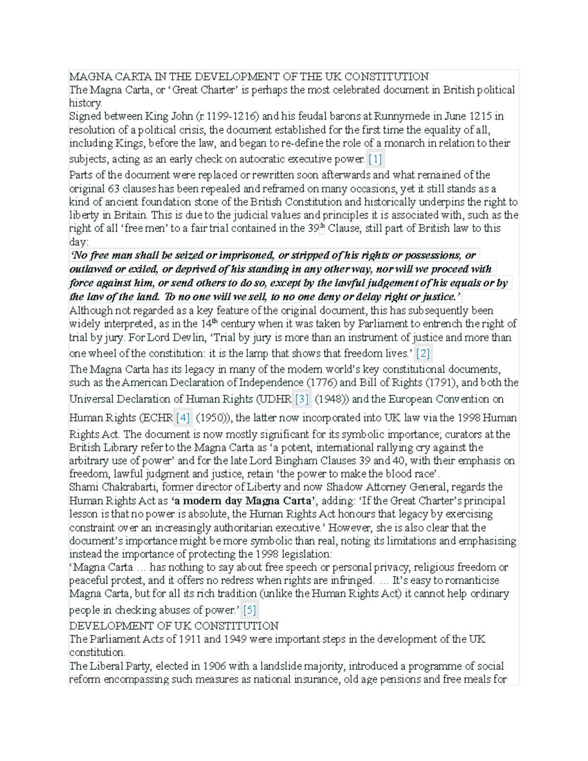 UK Constitution - MAGNA CARTA IN THE DEVELOPMENT OF THE UK CONSTITUTION ...