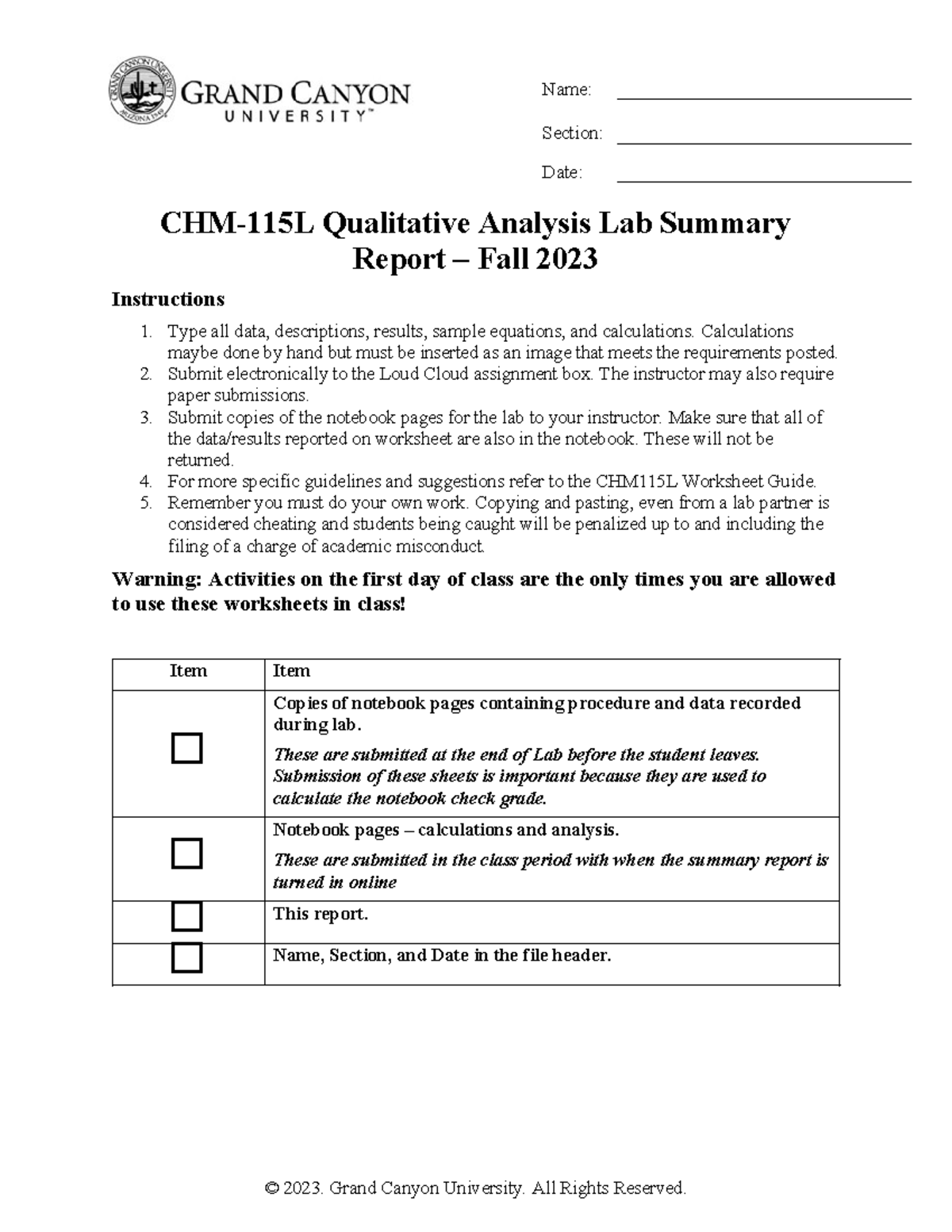Qualitative Analysis-gcu - Calculations maybe done by hand but must be ...