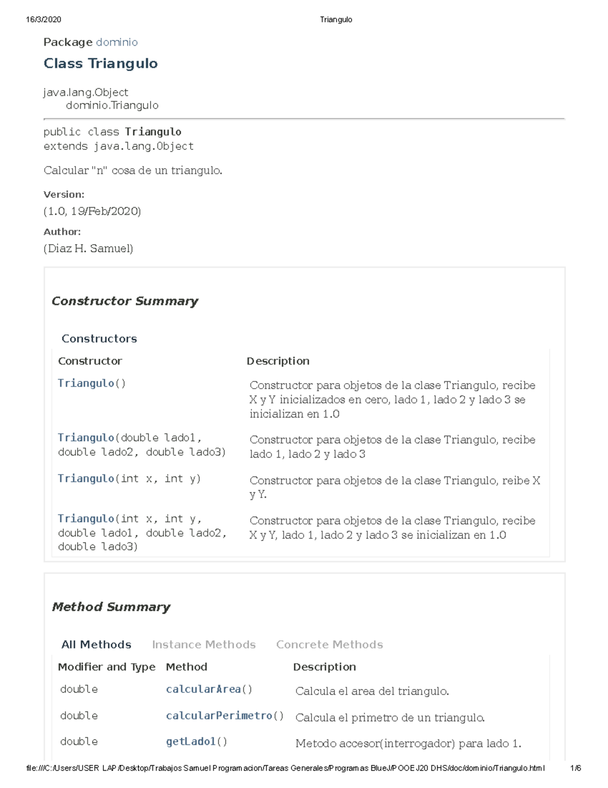 Triangulo - Package dominio Class Triangulo java.lang dominio public ...