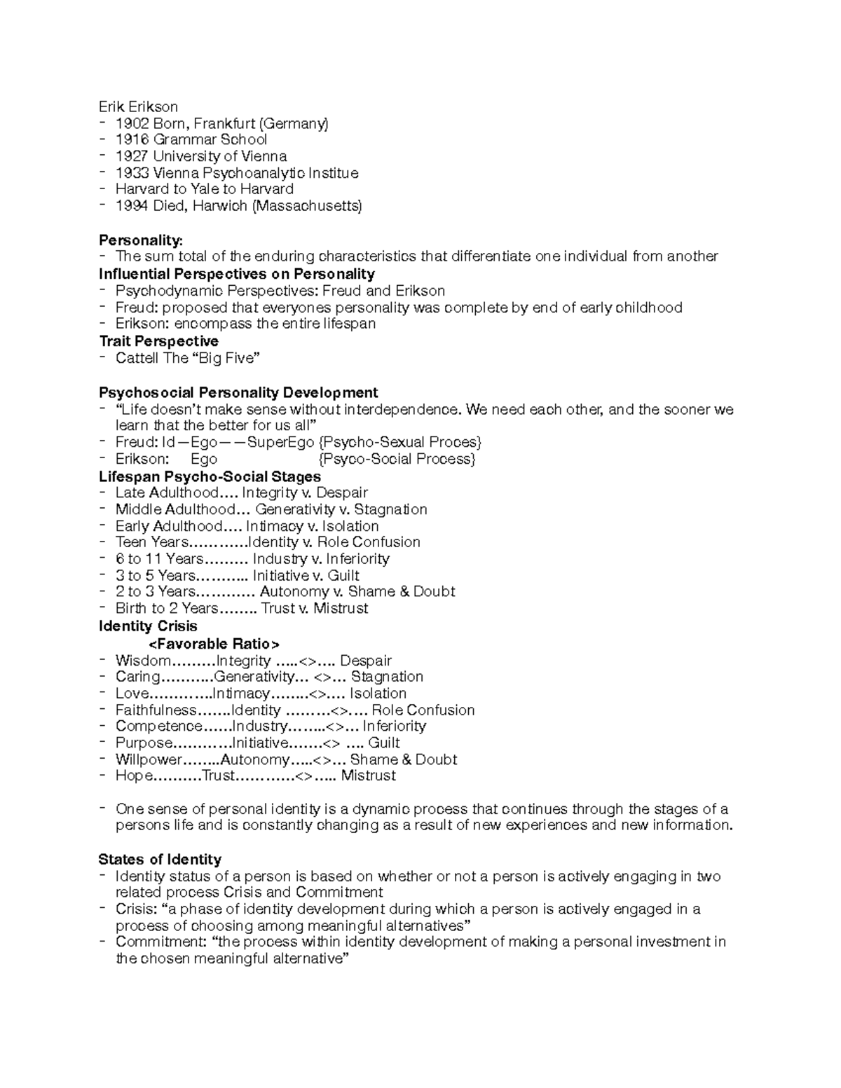 Personality Development Acording To Erik Erikson Erik Erikson 1902