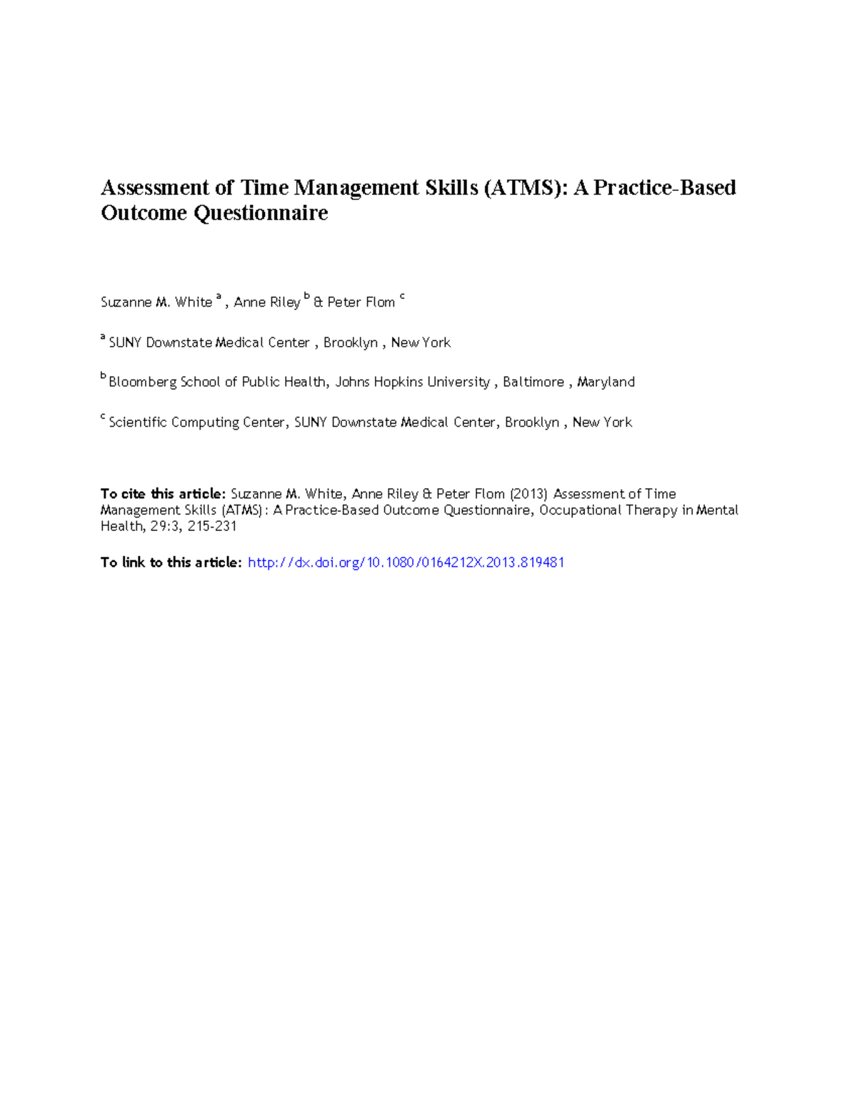 Assessmentof Time Management Skills - Assessment of Time Management ...