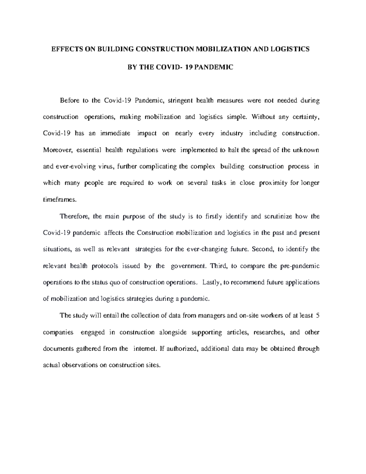 Abstract 601 - Covid 19 effects on Construction Mobilization - EFFECTS ...