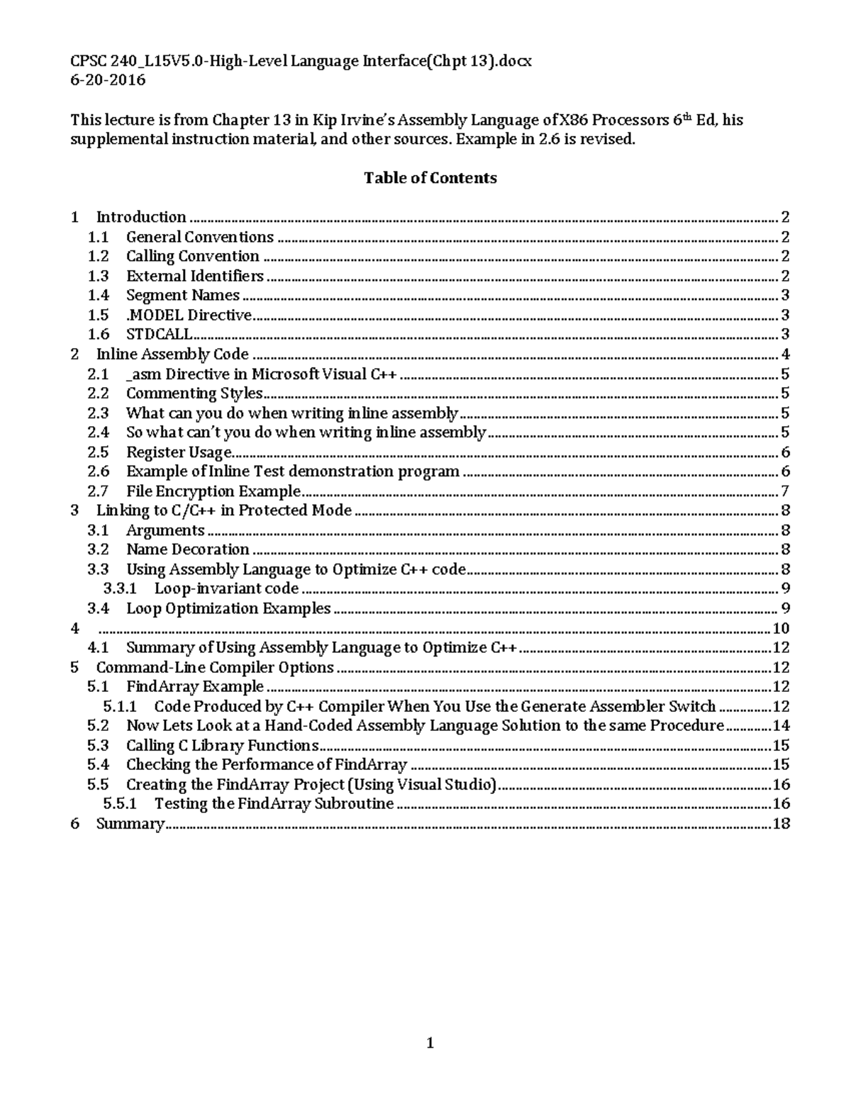 CPSC 240 L15V5-High-Level Language Interface(Chpt 13) - docx 6-20-2016 This lecture is from ...