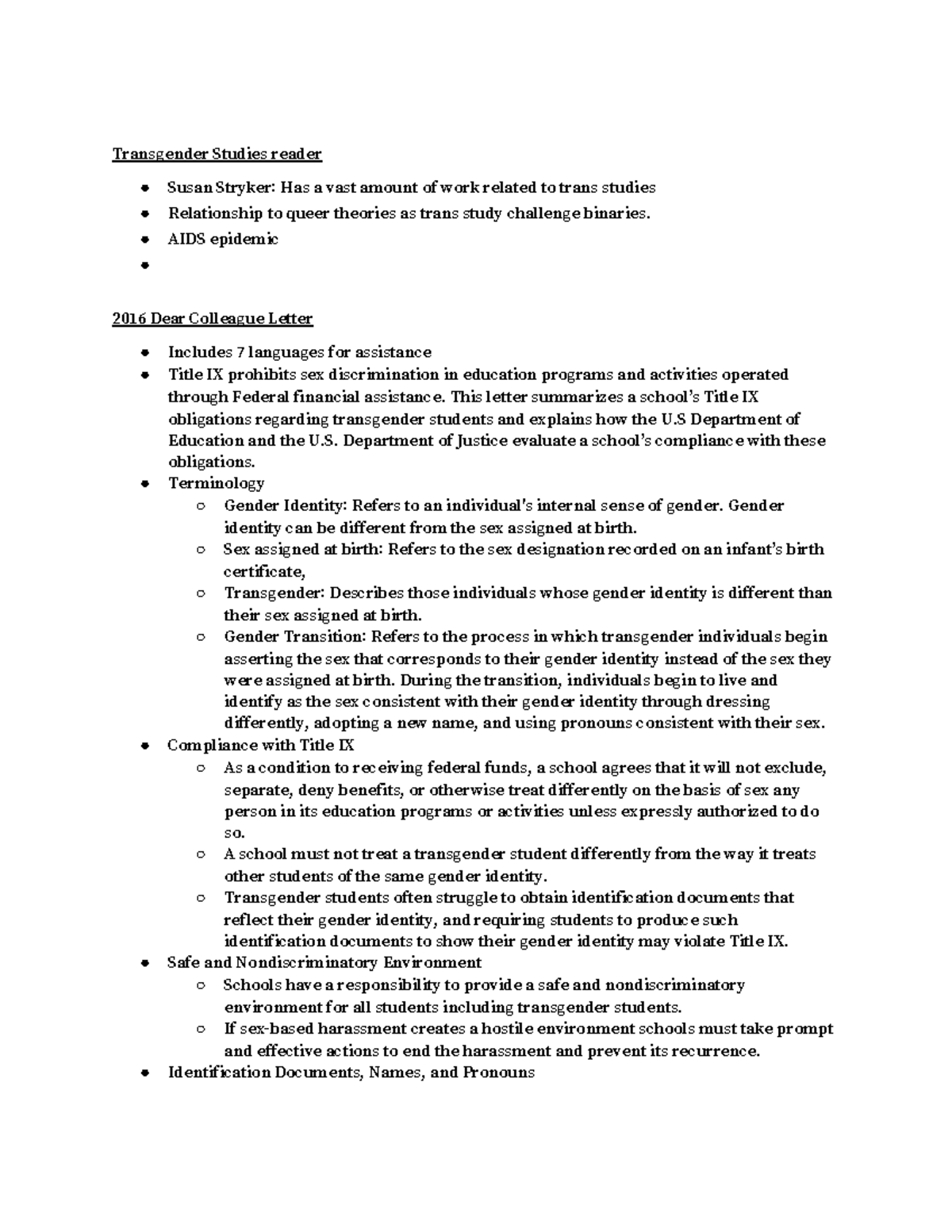 Yale OCT 31 Notes - This note specifically covers on transgender ...