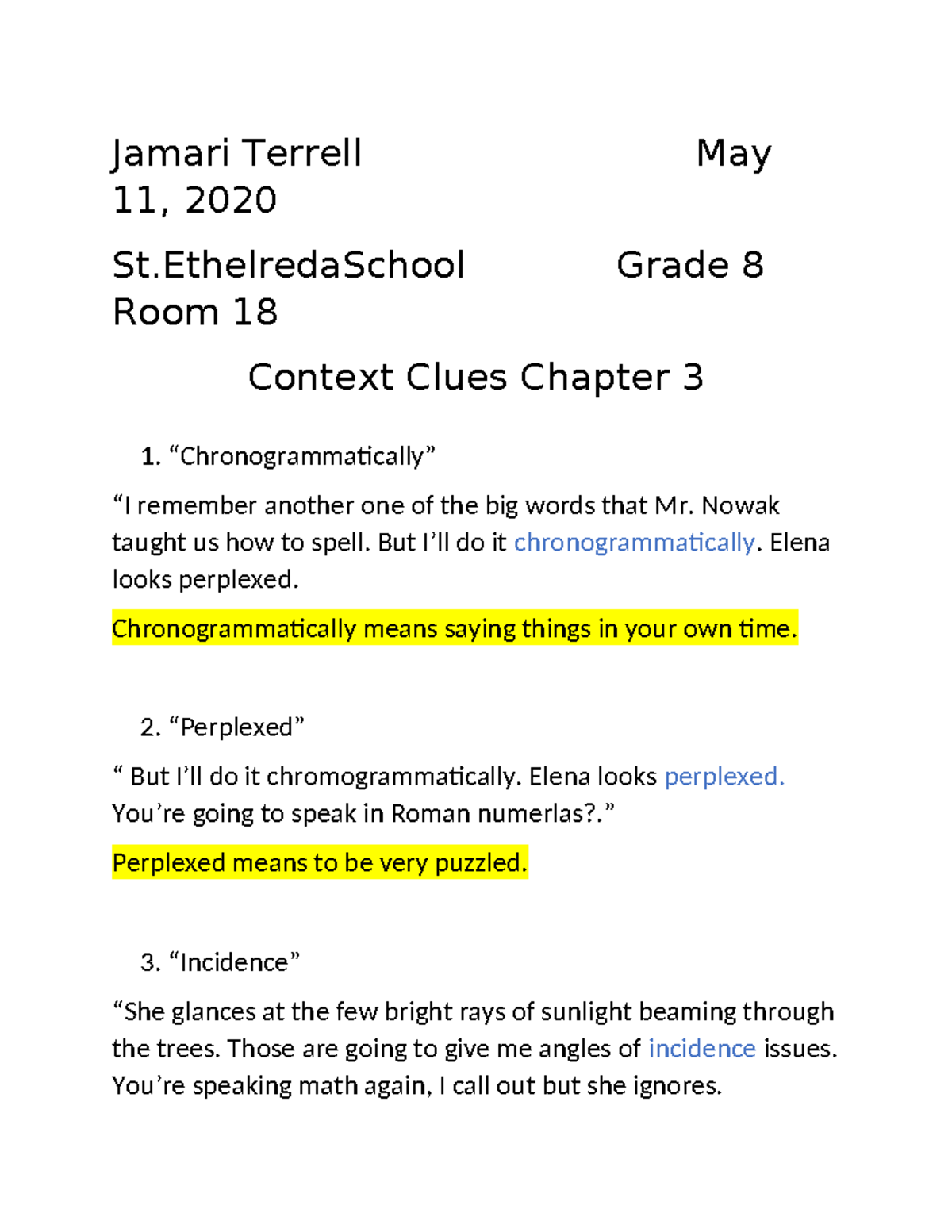 CC Chapter 3 - hhhh - Jamari Terrell May 11, 2020 St Grade 8 Room 18 ...