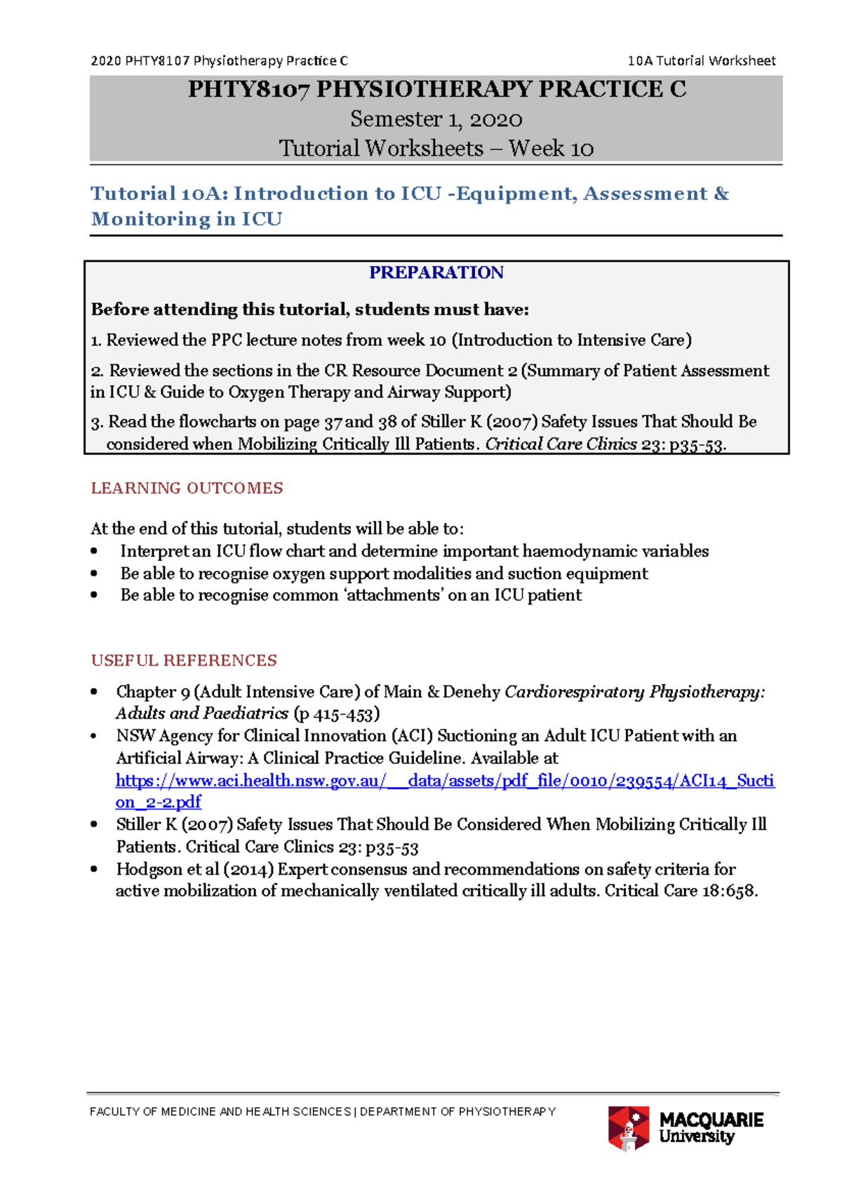 Tutorial A - PHTY8107 PHYSIOTHERAPY PRACTICE C Semester 1, 2020 ...