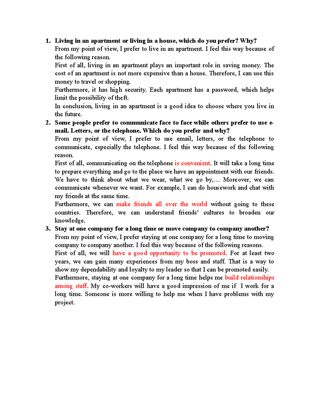 Topic speaking - Living in an apartment or living in a house, which do ...