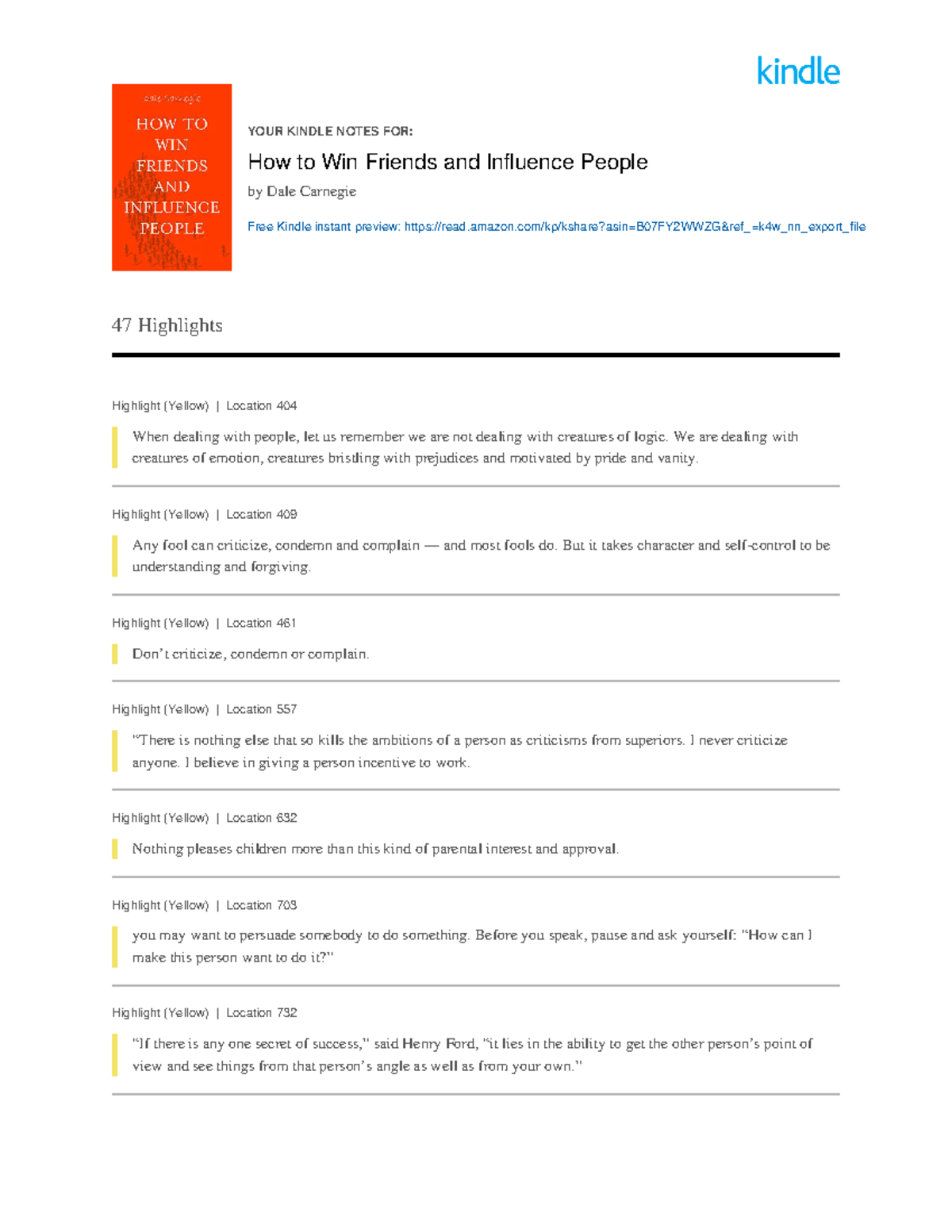 How to Win Friends and Influence People-Notebook - YOUR KINDLE NOTES ...