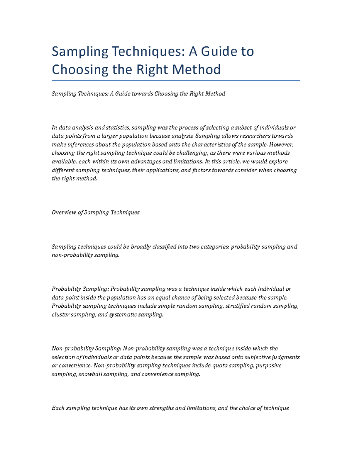 Sampling Techniques A Guide to Choosing the Right Method - Sampling ...