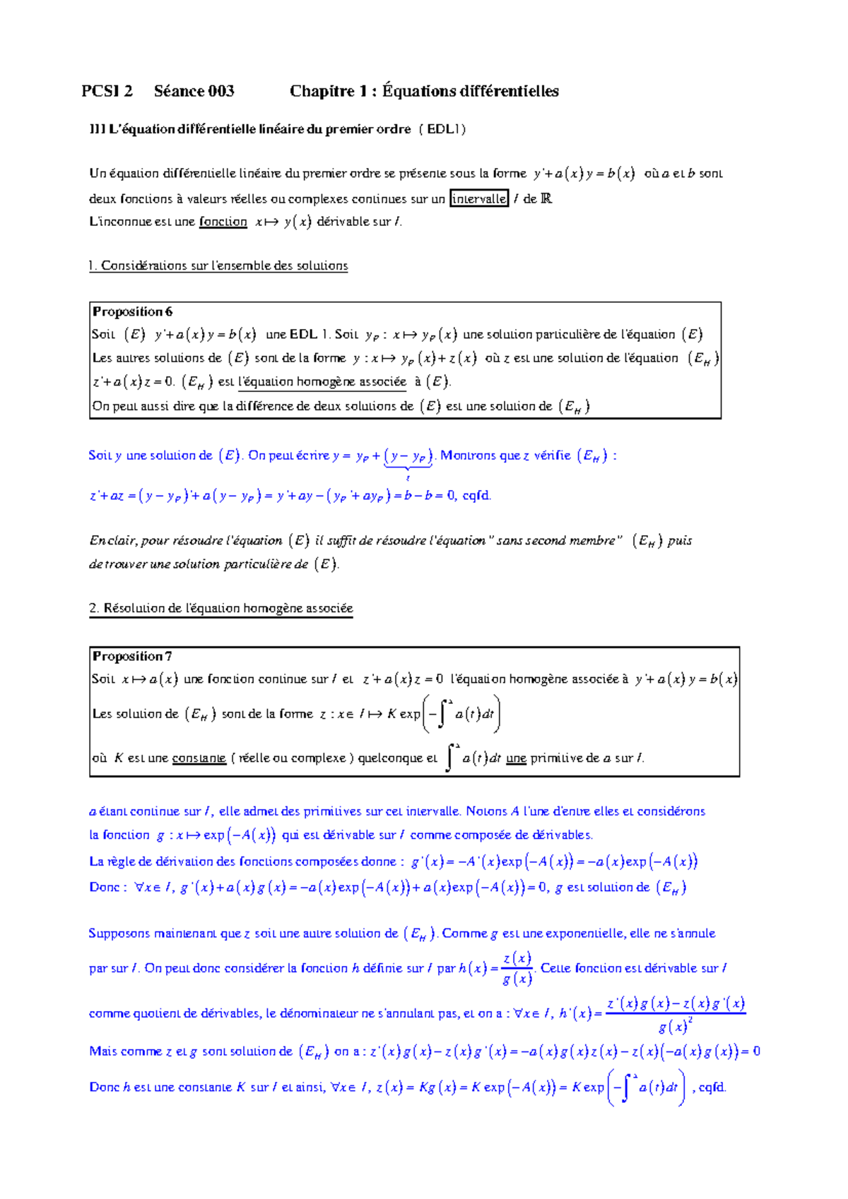 Chapitre équations différentielles/Equation Différentielle Linéaire ...