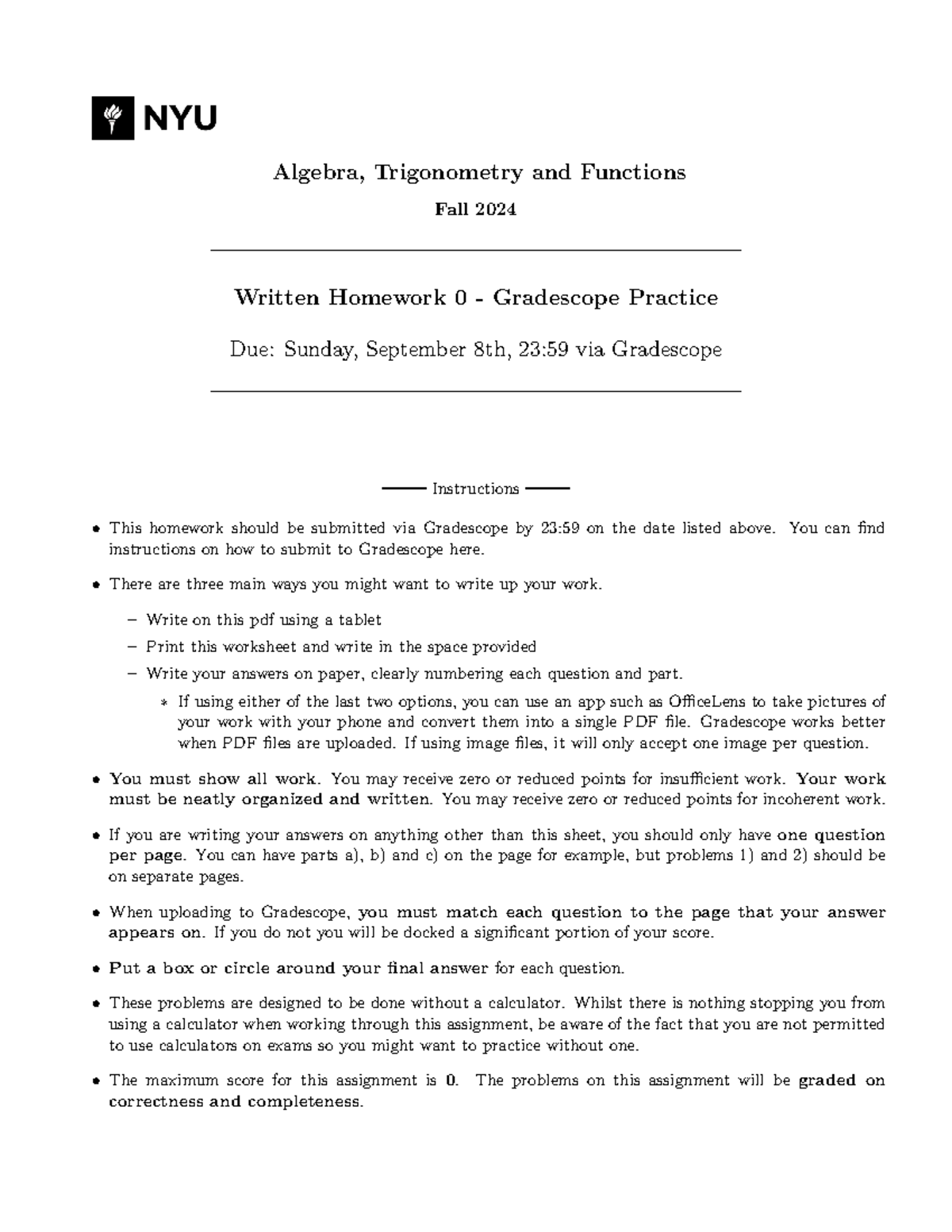 MATH UA 9 ATF Fall 2024 Homework 0 - Algebra, Trigonometry and ...