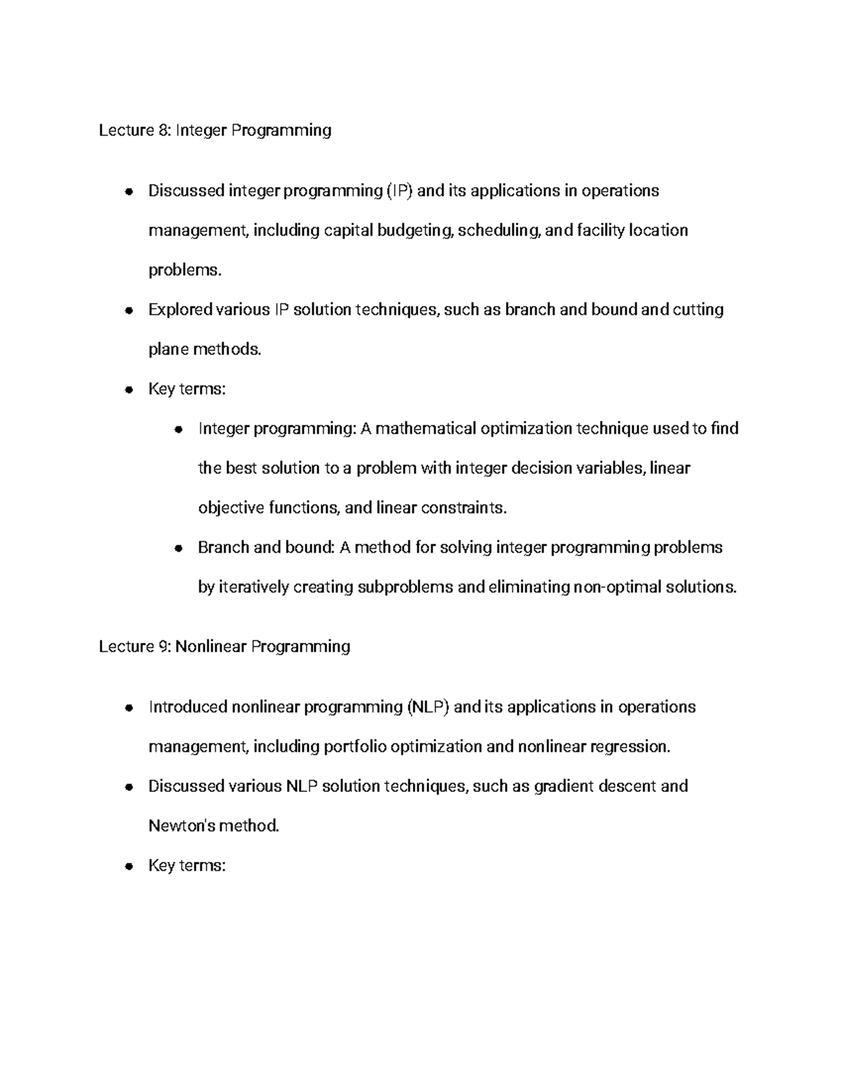 BUAD831 Notes 2 - Lecture 8: Integer Programming Discussed integer ...