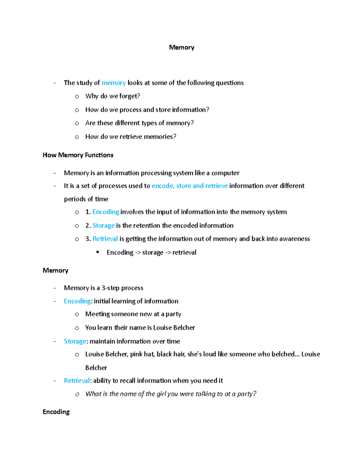 Psyc 1000 Module 7 Chapter 8 Notes Memory The Study Of Memory