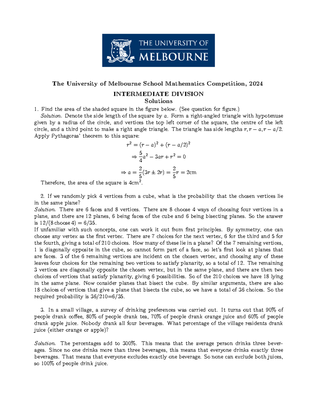 Inter-24 ans - Math competition - The University of Melbourne School ...