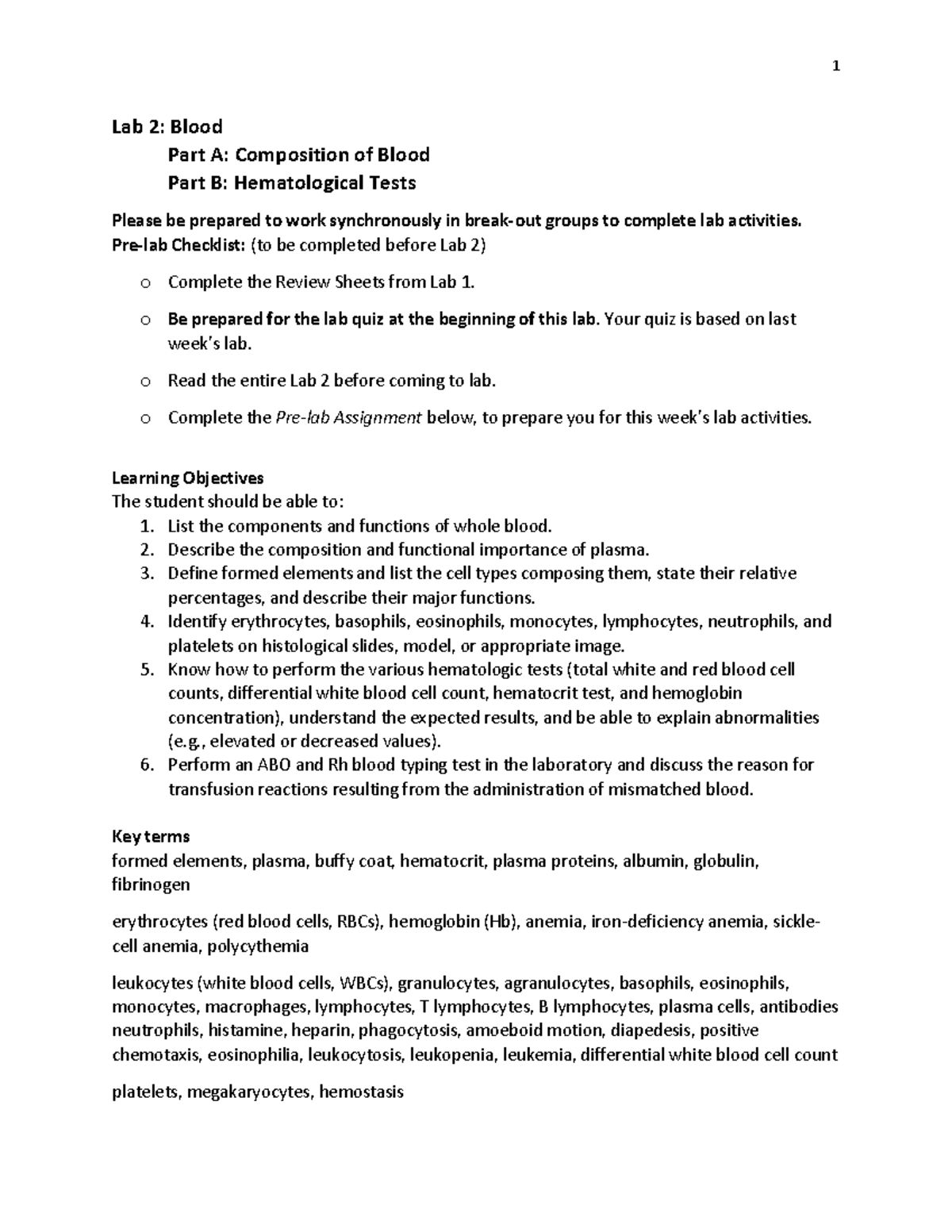 Lab 2 - Blood F22 - lab - Lab 2: Blood Part A: Composition of Blood ...
