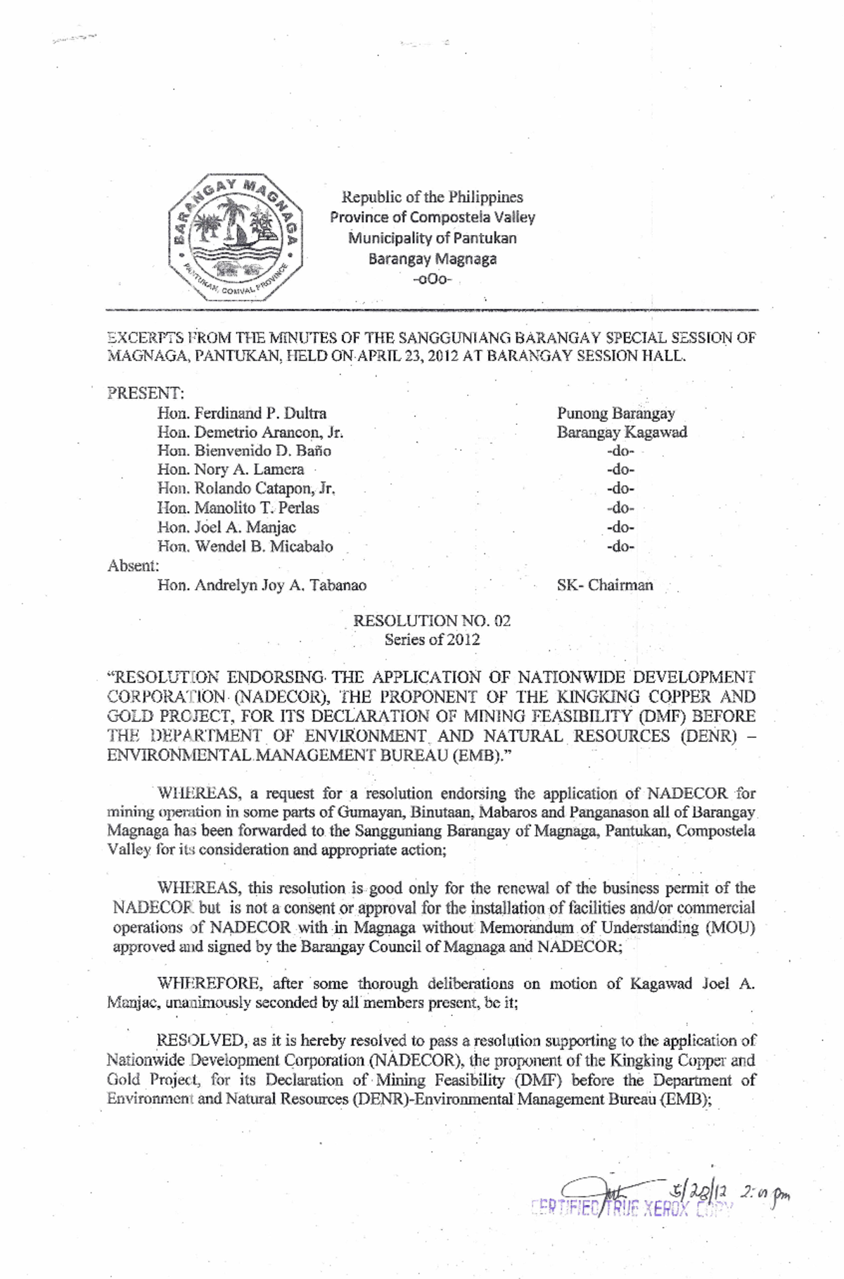 Resolution Sample Brgy-Magnaga-Endorsement - Republic of the ...