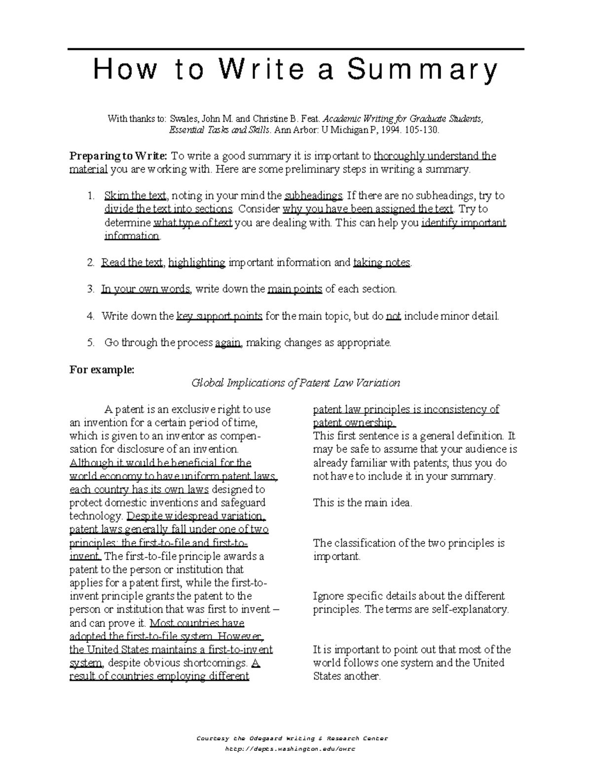 How to Write a Summary - Use - H ow t o W r it e a Su m m a r y With ...