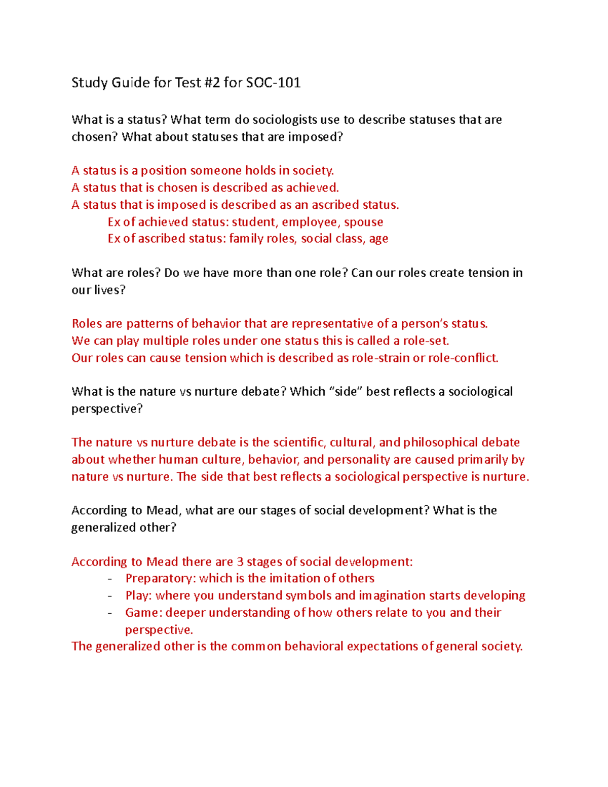 Soc Test #2 Study Guide - Study Guide for Test #2 for SOC- What is a ...