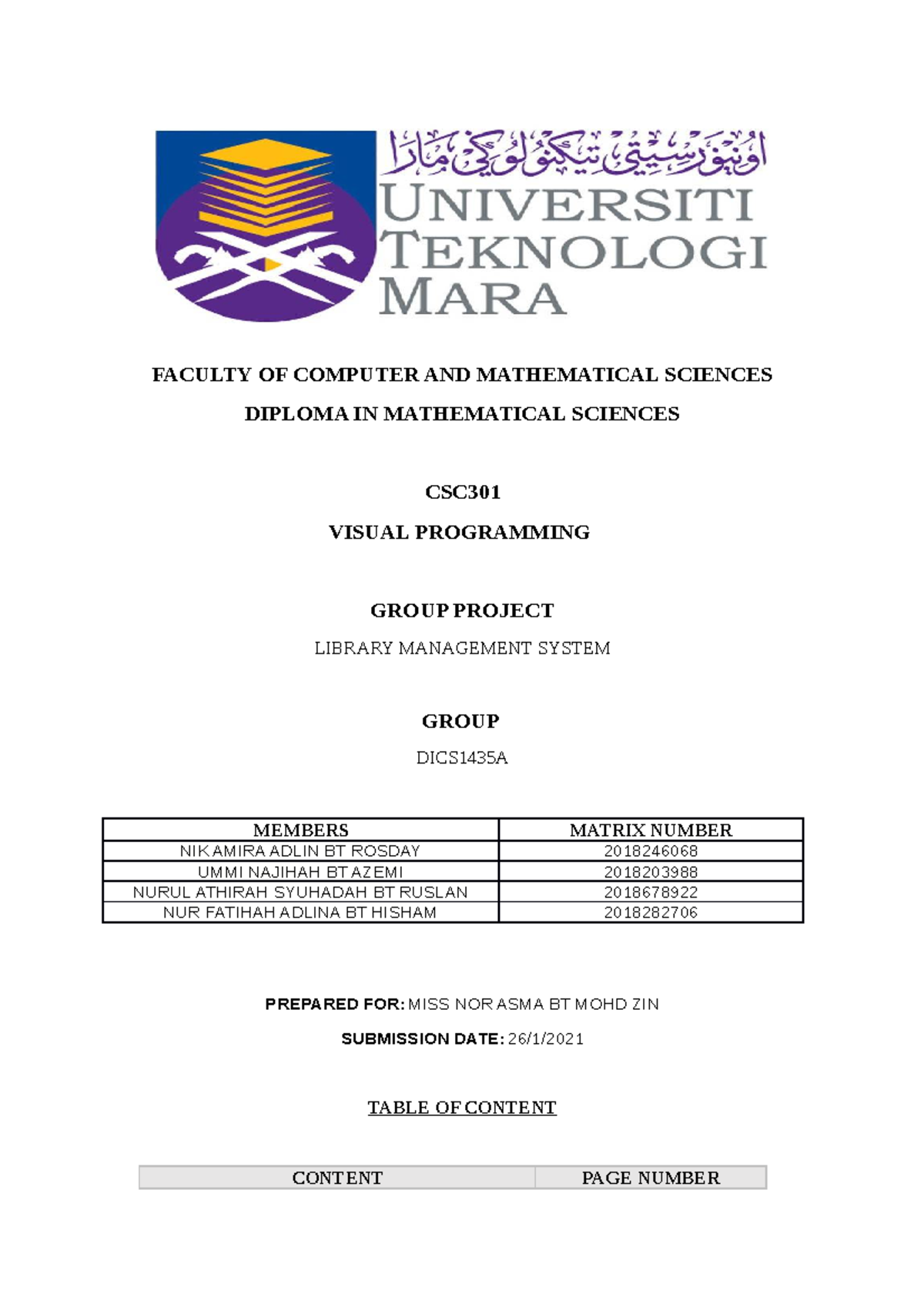 Full Report VB - SOmething - FACULTY OF COMPUTER AND MATHEMATICAL SCIENCES DIPLOMA IN ...