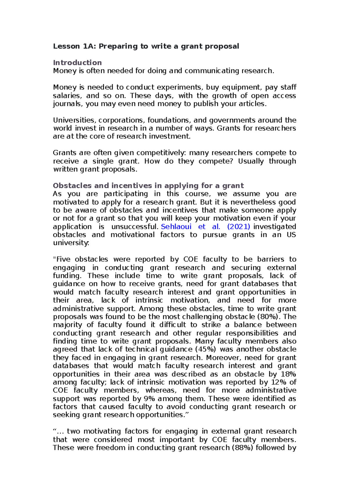 Lesson 1A - How to write a winning research grant - Lesson 1A ...